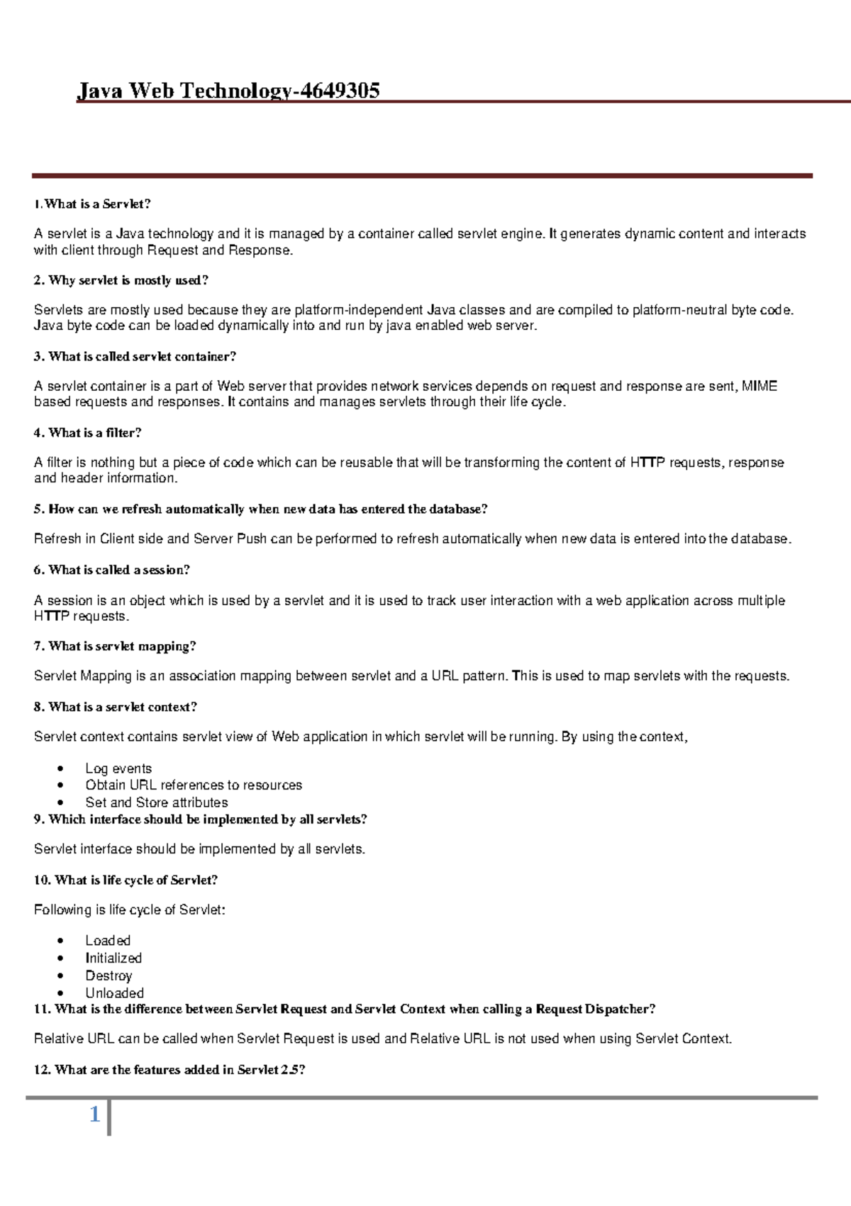 Mcq Of Java Web Technology-4649305 - Java Web Technology - Studocu