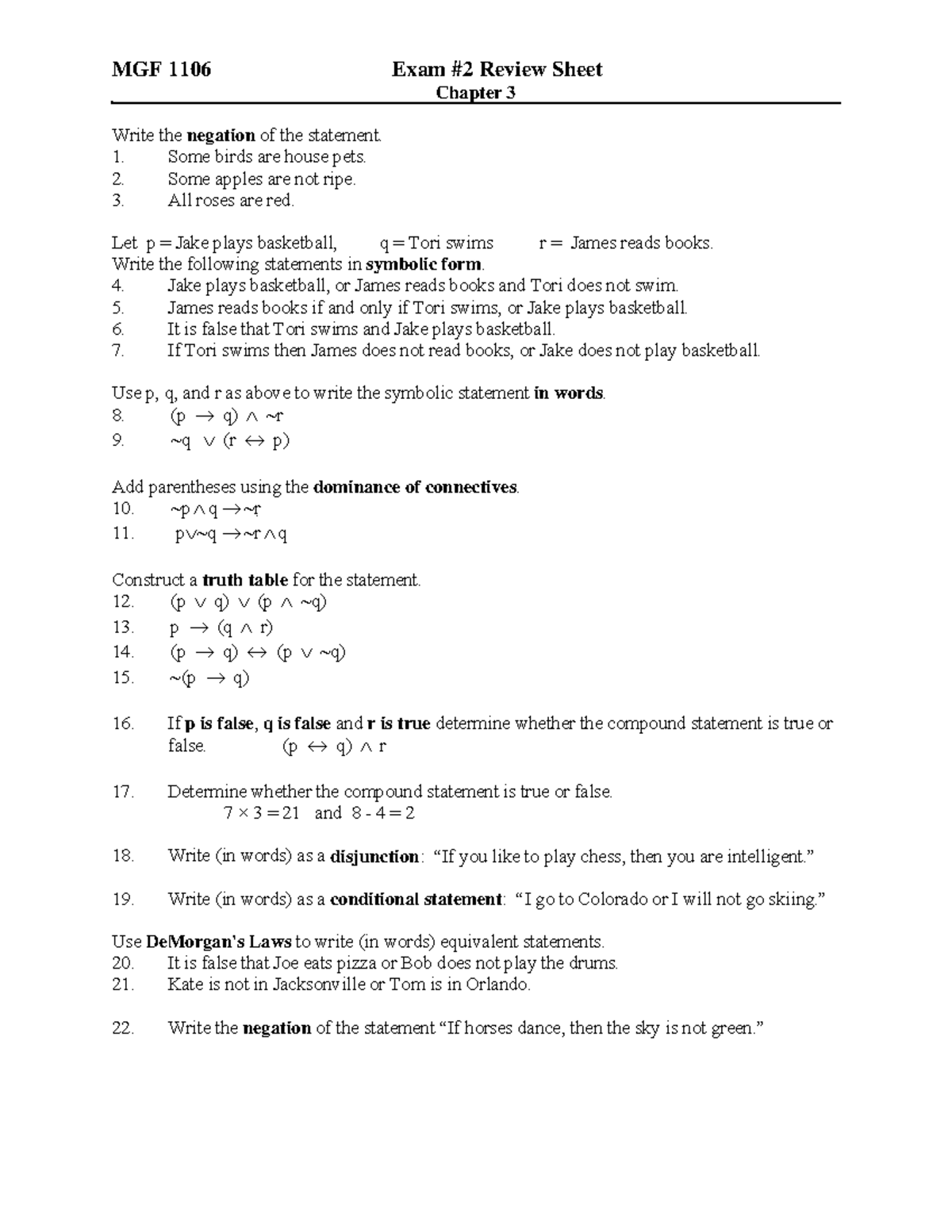 Rev 2 - review for test with the answers on the other page - MGF 1106 ...