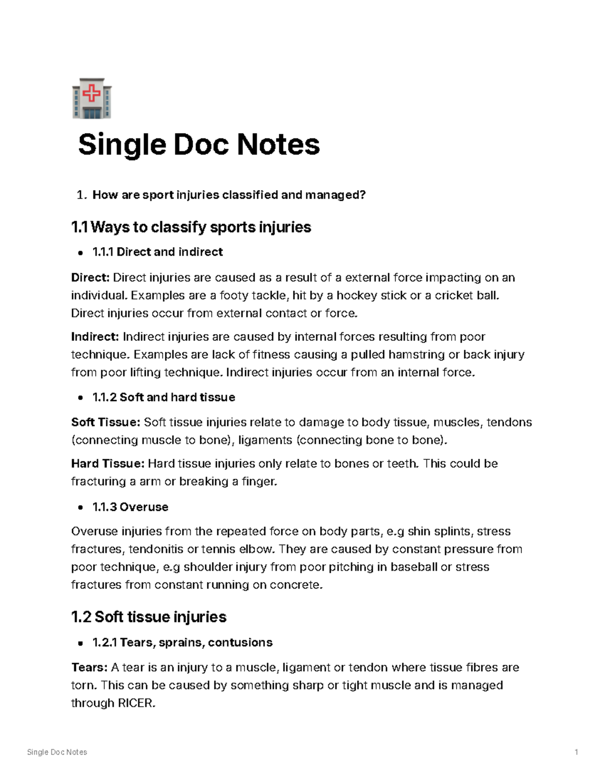 Sports Medicine Notes - 🏥 Single Doc Notes How are sport injuries ...