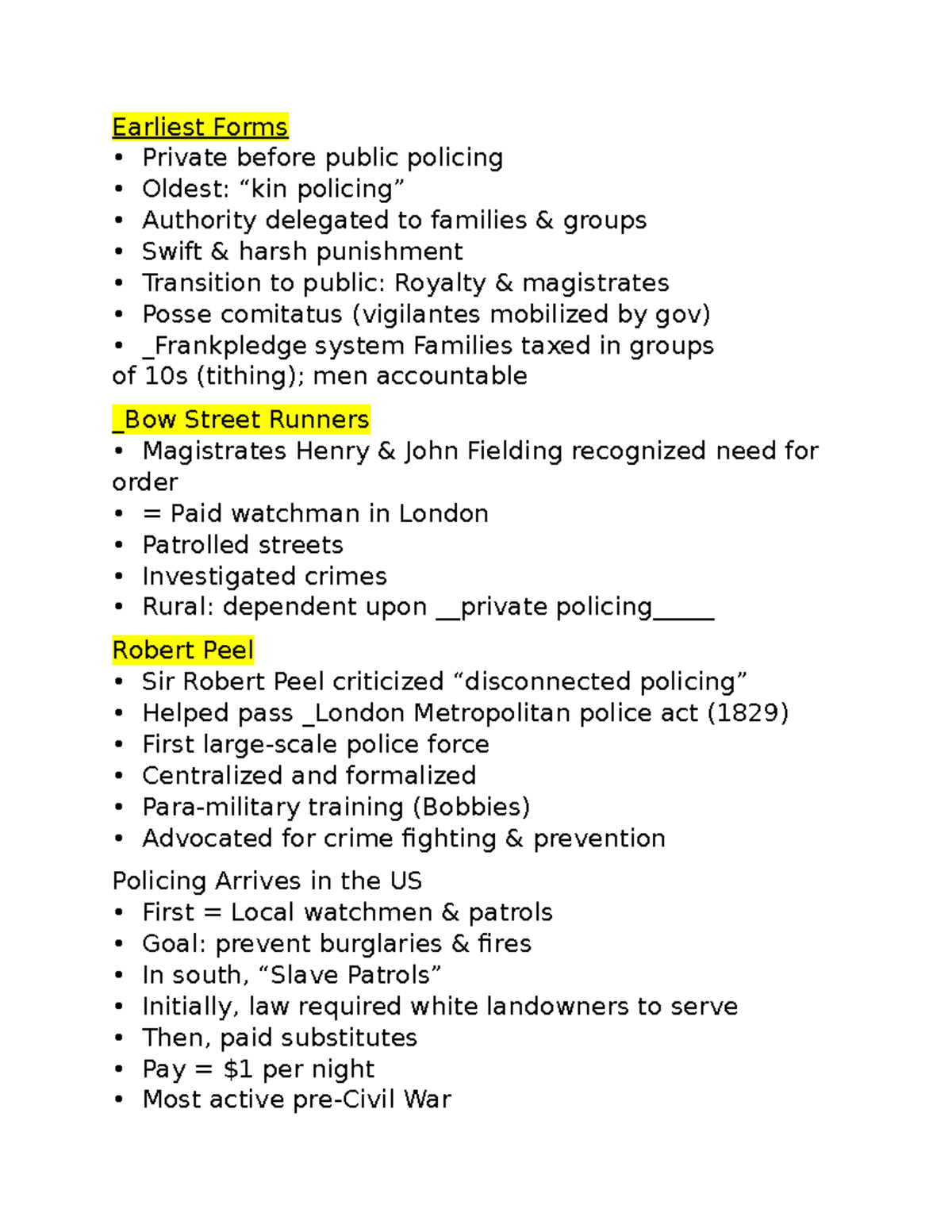 Police and society notes 1 - Earliest Forms Private before public ...