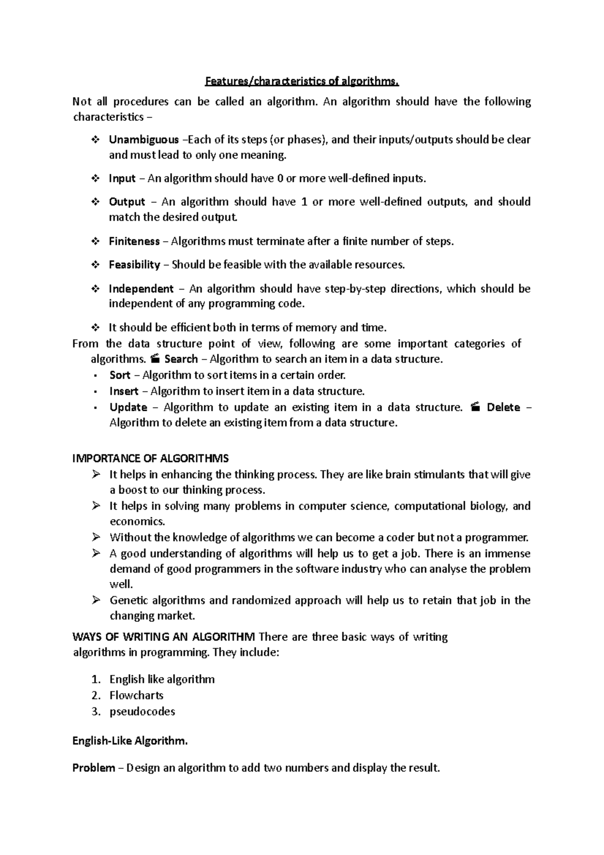 Introduction to algorithms - Features/characteristics of algorithms ...