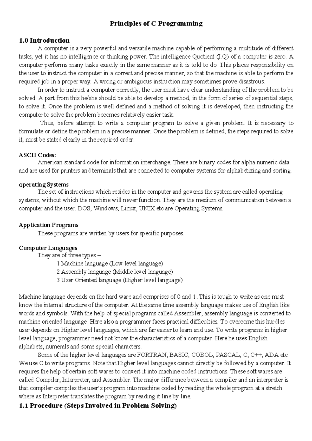 C note basic 2 - i m student - Principles of C Programming 1 Introduction A computer is a very ...
