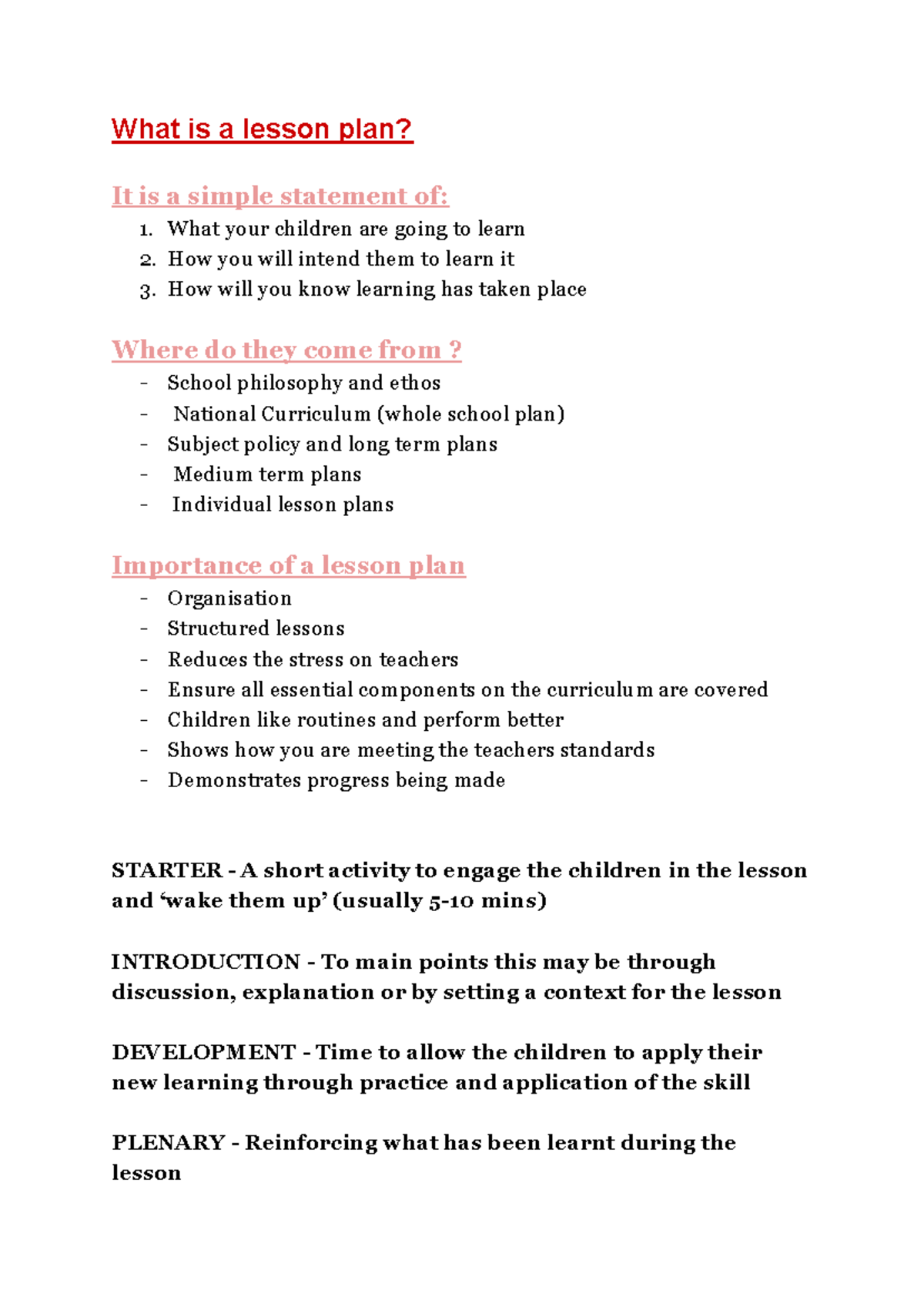 Planning Seminar 3 (Year 1) - What is a lesson plan? It is a simple ...