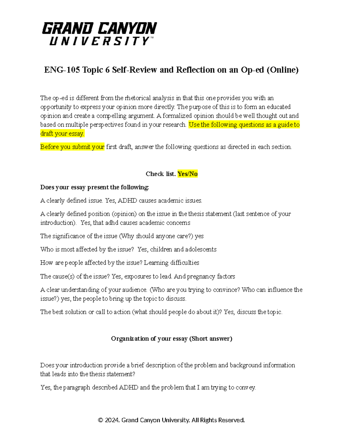 ENG-105ONL-T6-Self-Review Reflection Op Ed - ENG-105 Topic 6 Self ...