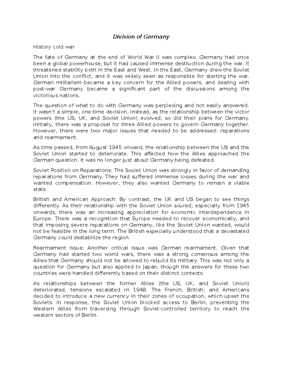 Division of Germany - djedkjd - Division of Germany History cold war ...