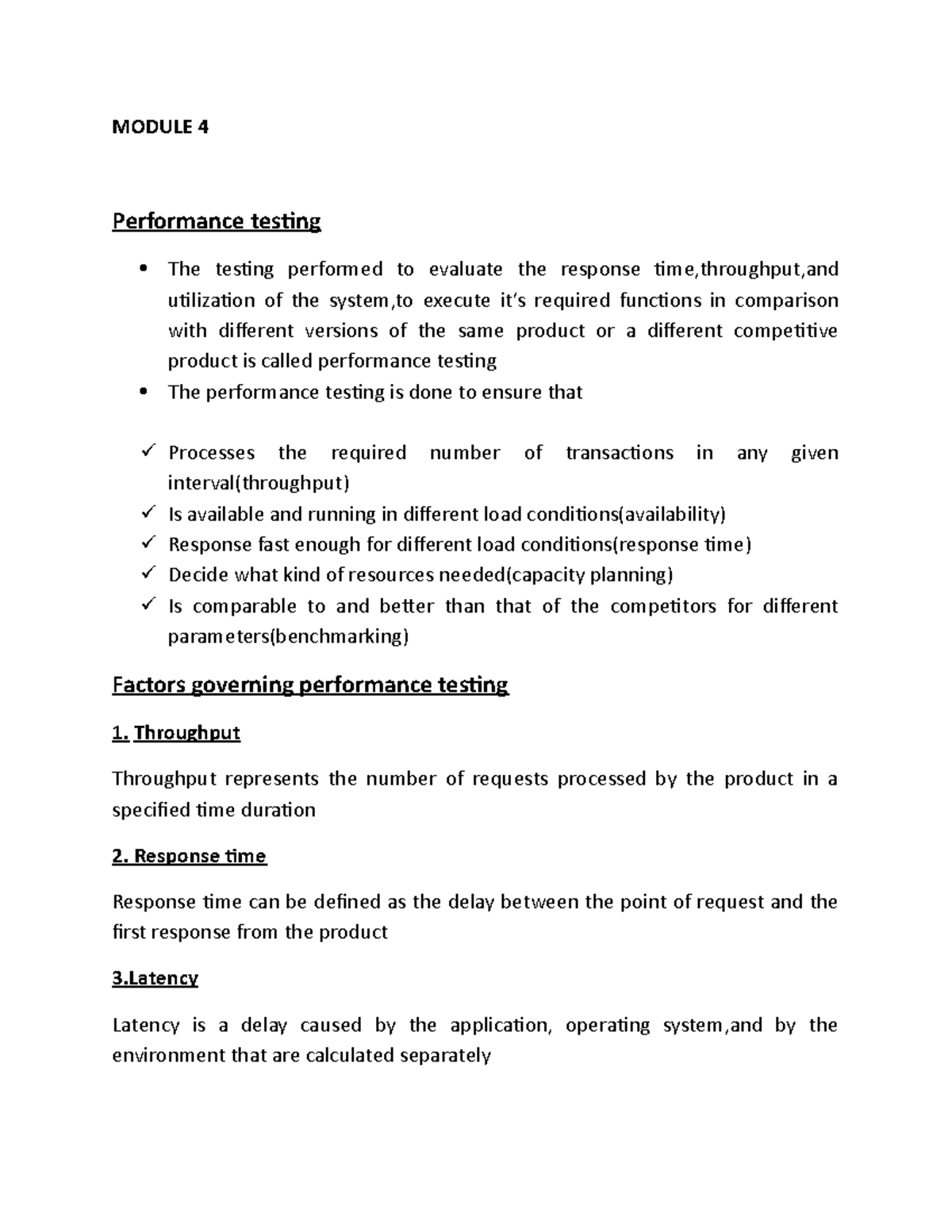 ST- Module 4 - Lecture notes - MODULE 4 Performance testing The testing ...