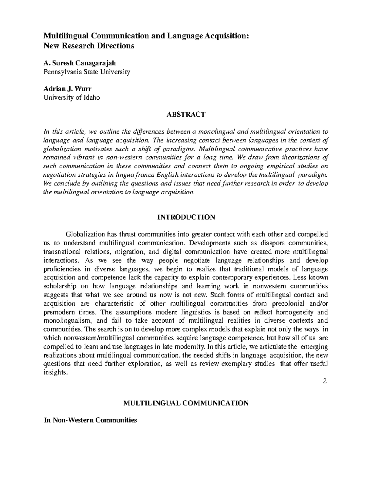 Multilingual Communication and Language Acquisition New Research ...