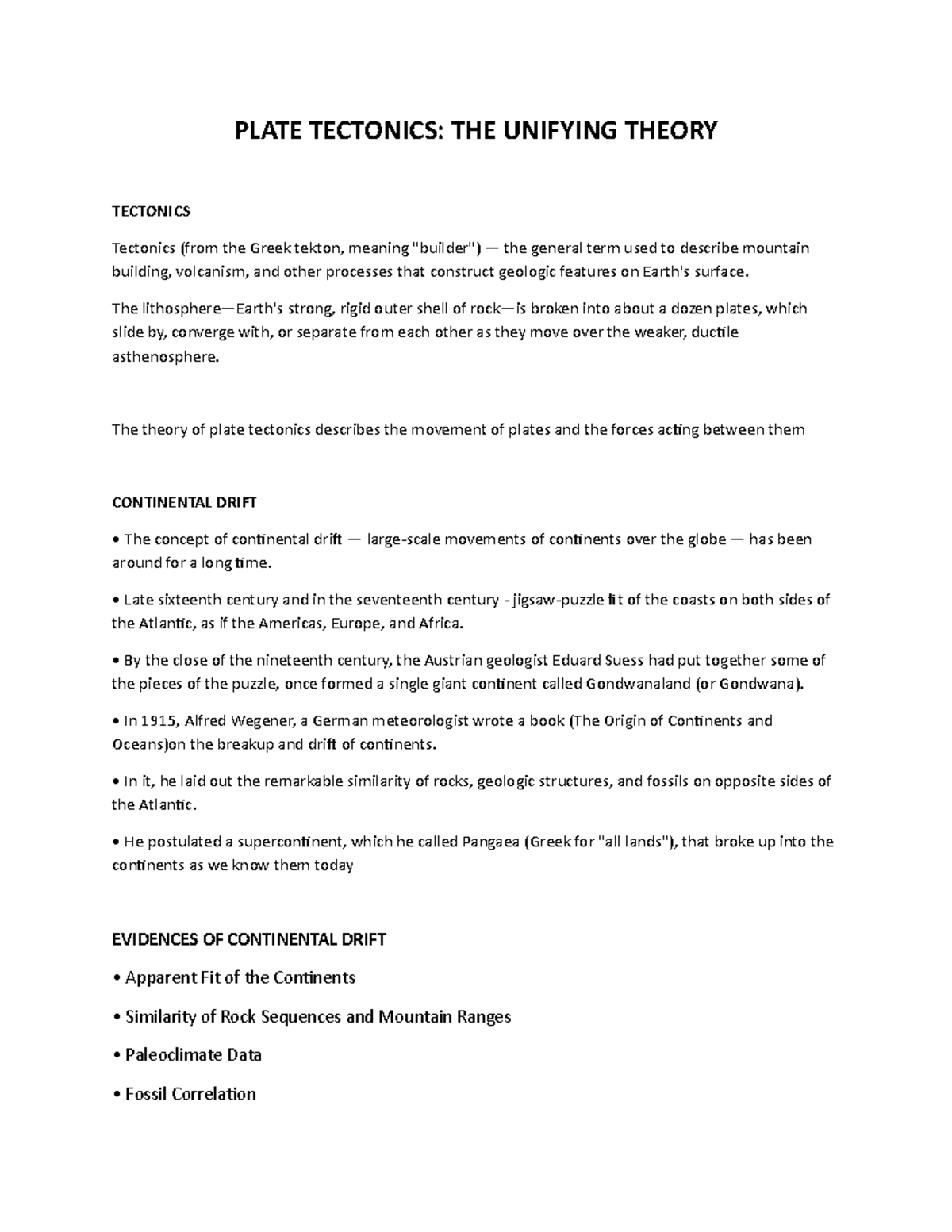Plate Tectonics - The Unifying Theory - PLATE TECTONICS: THE UNIFYING ...