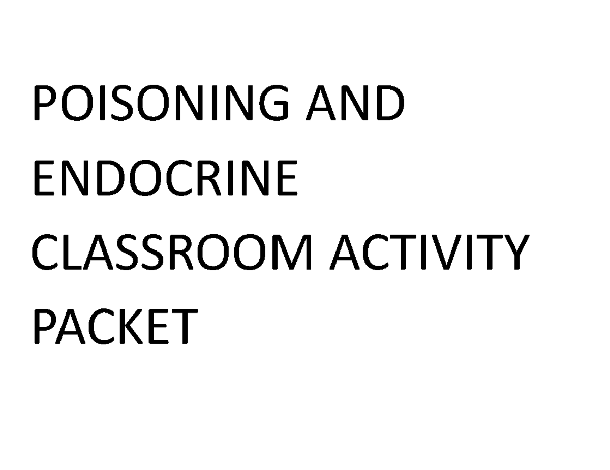 Poisoning and Endocrine Class Activity Packet - POISONING AND ENDOCRINE ...
