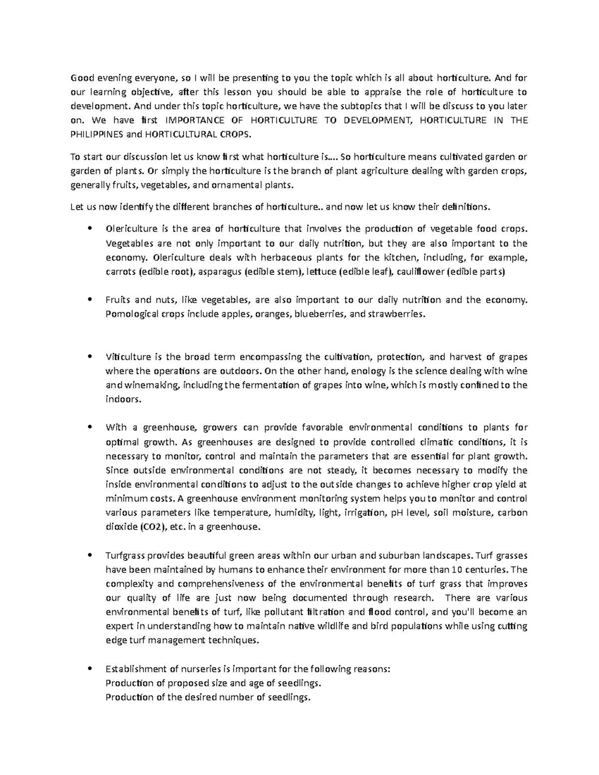 Horticulture - ifgk, - Good evening everyone, so I will be presenting ...