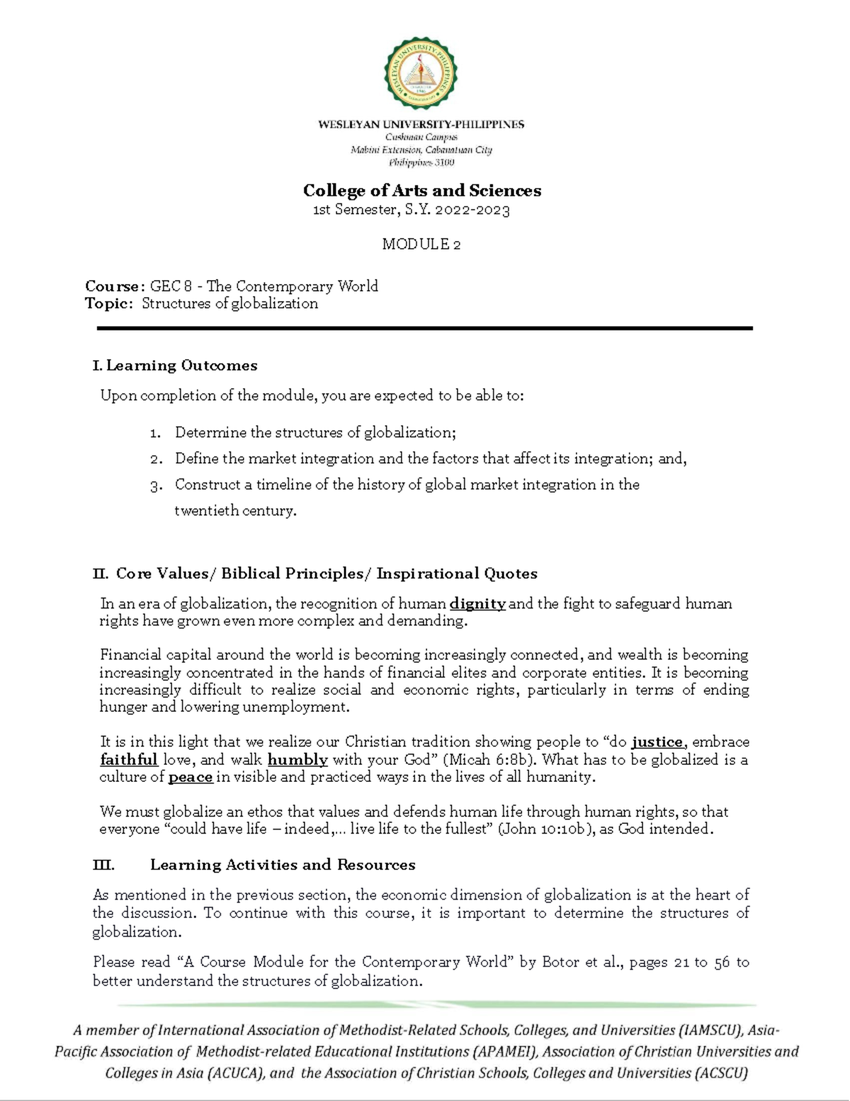 Module 2 Structures OF Globalization - College of Arts and Sciences 1st ...