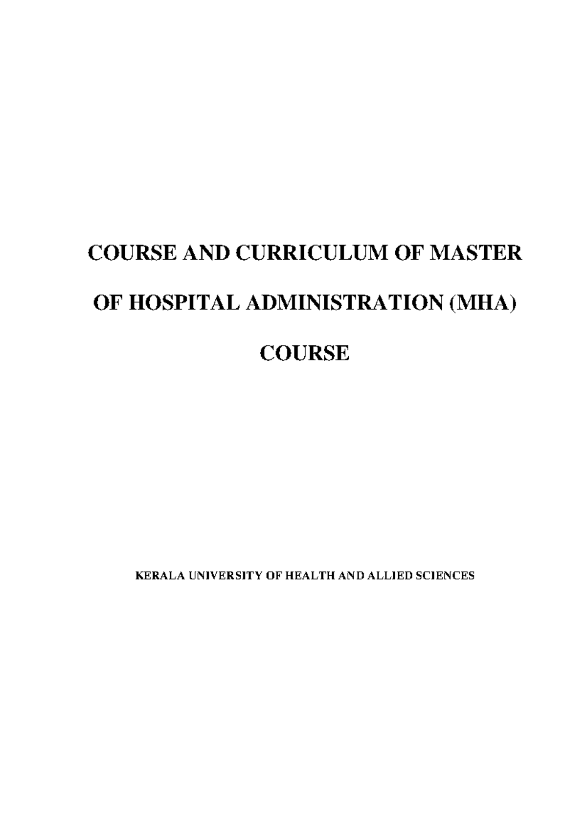 Kerala university Master of Administration MHA syllabus and the ...