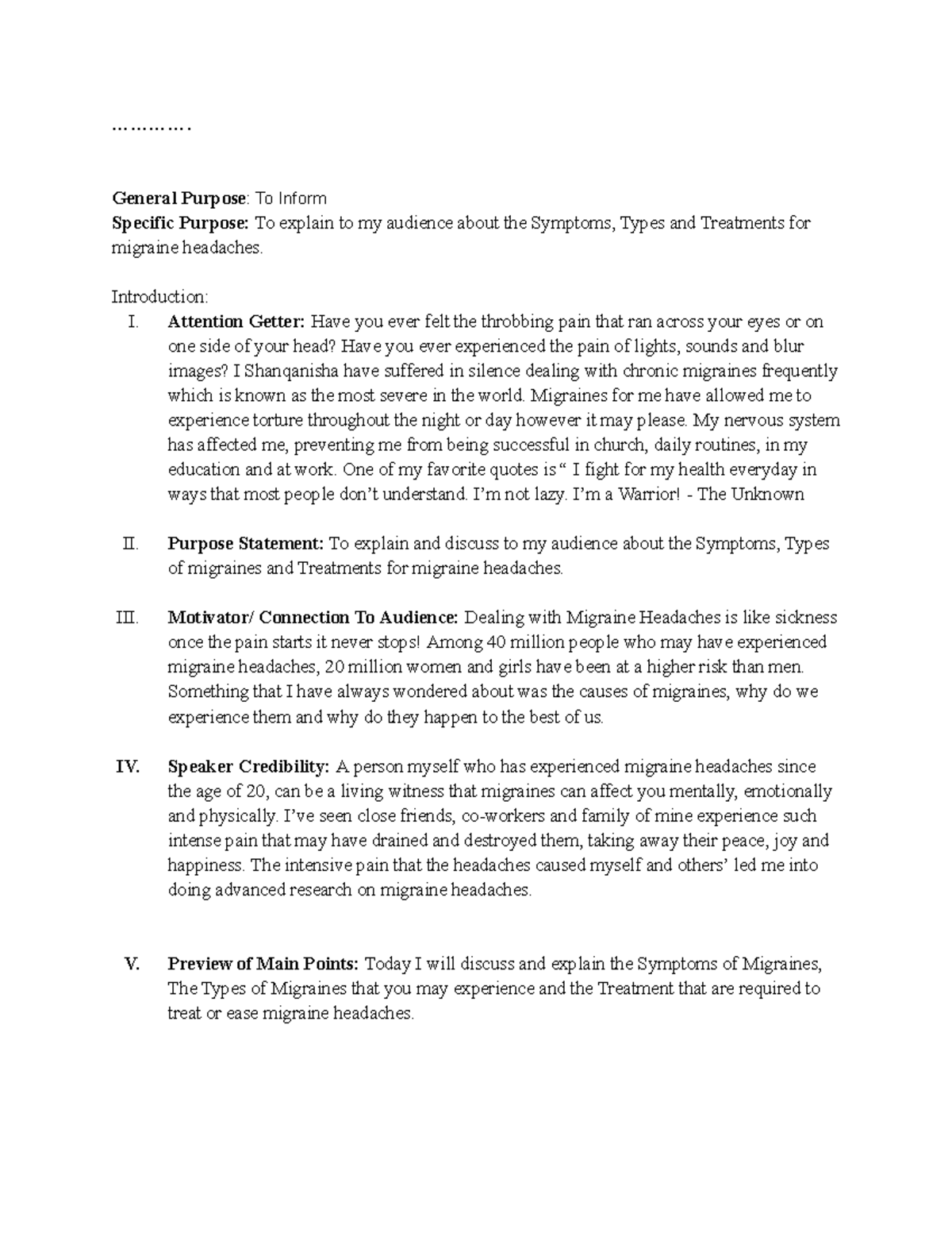 Public Speaking Informative Speech - ............. General Purpose: To ...