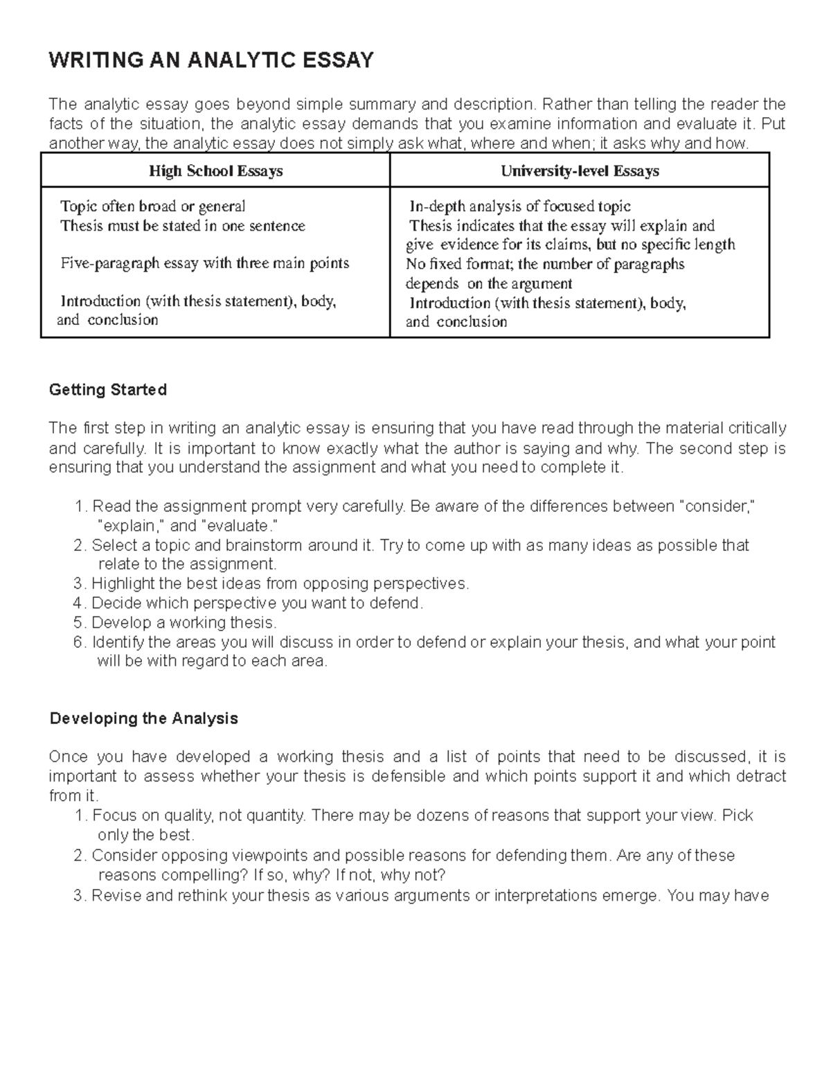 Analytic Essay - WRITING AN ANALYTIC ESSAY The analytic essay goes ...
