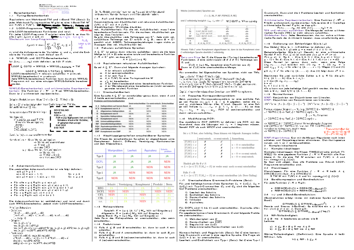 Theo2-zettel - Diese Datei ist eine Klausurzusammenfassung für die Klausur Theoretische ...