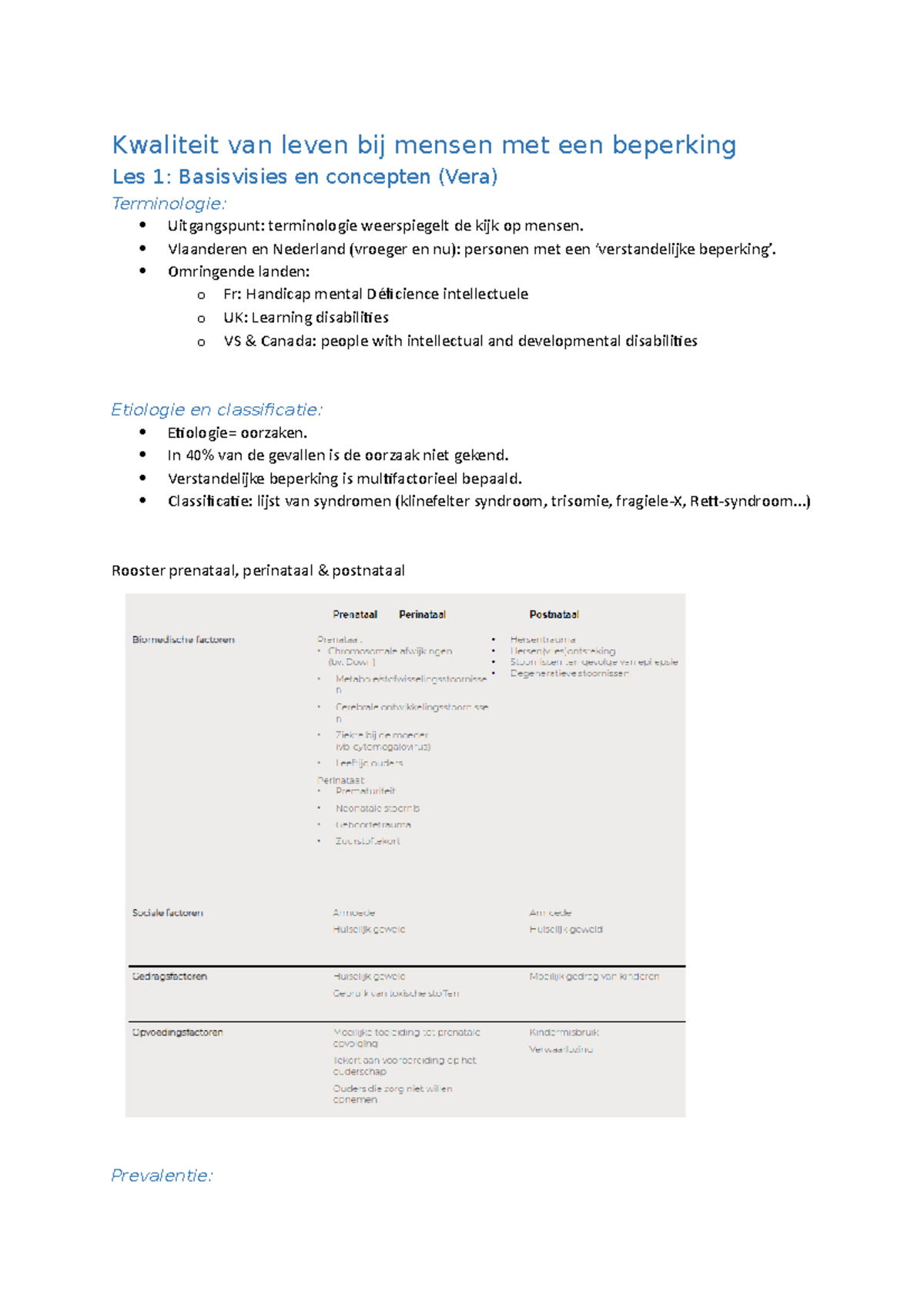 Lesnotities kw.bep - Kwaliteit van leven bij mensen met een beperking Les 1: Basisvisies en ...