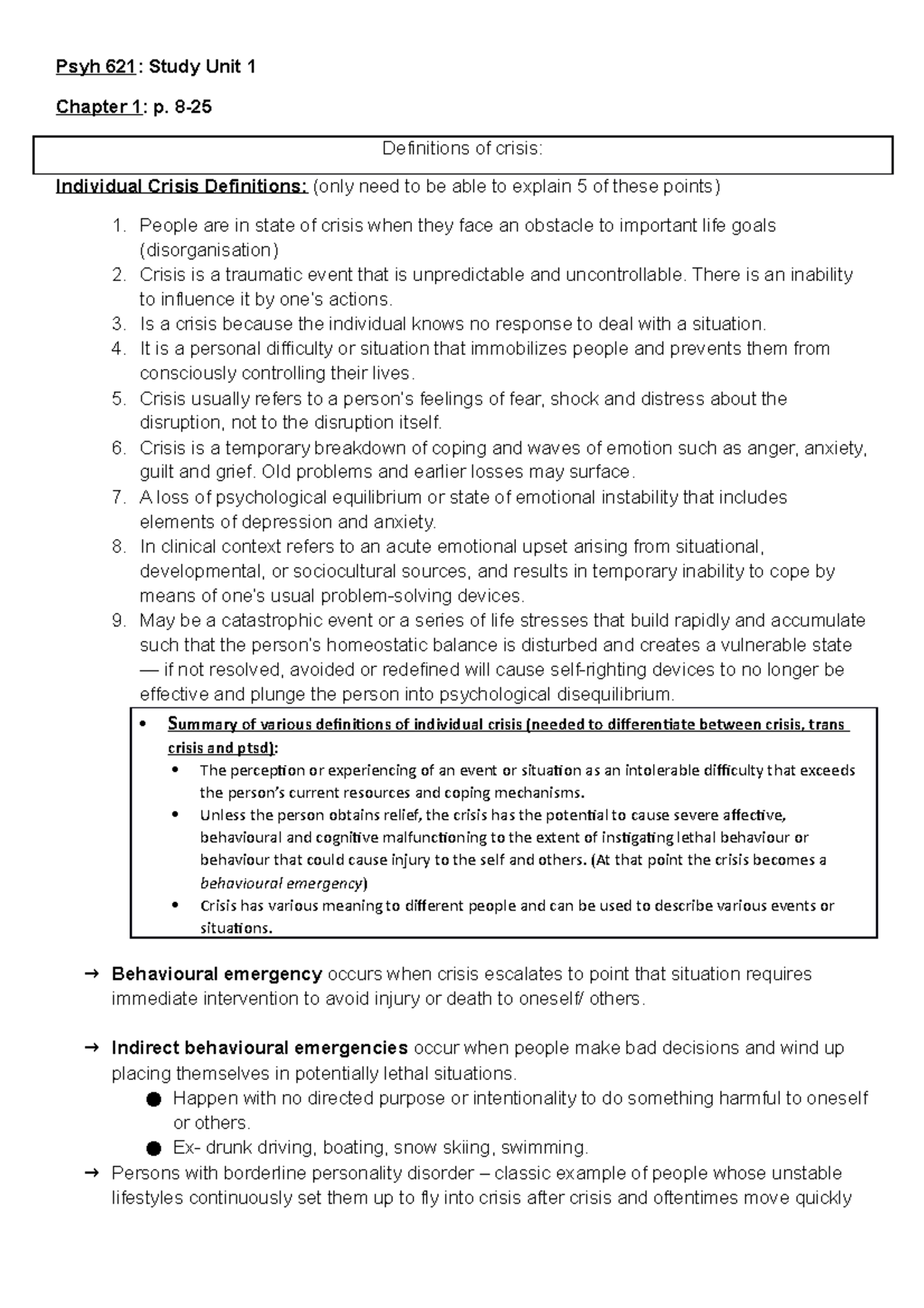Crisis Intervention - Psyh 621: Study Unit 1 Chapter 1: p. Definitions ...