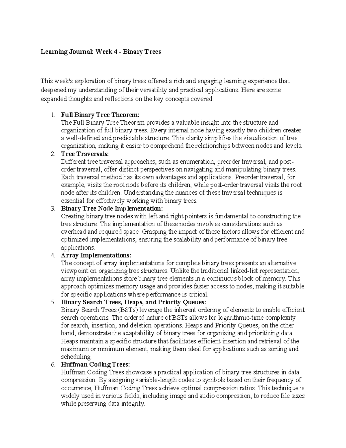 Leanring Journal 4 - Learning Journal: Week 4 - Binary Trees This week ...
