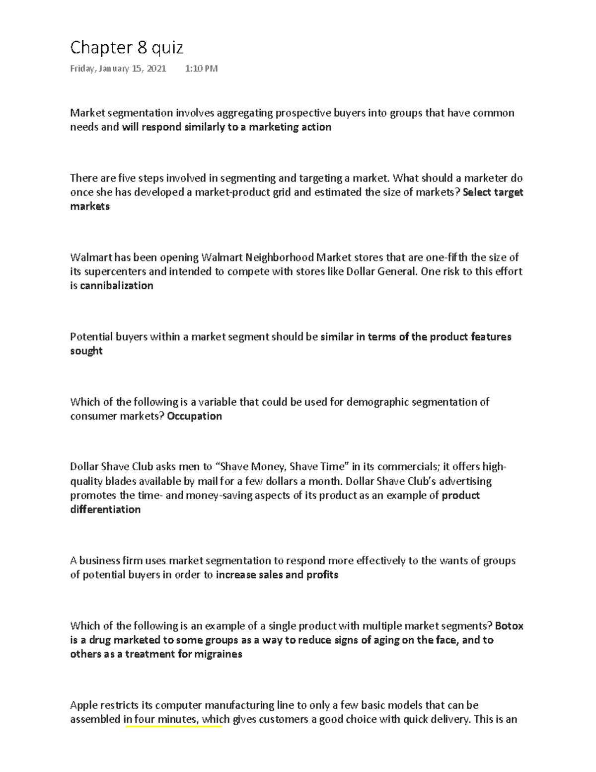Chapter 8 quiz - based on lecture 8 - - Studocu