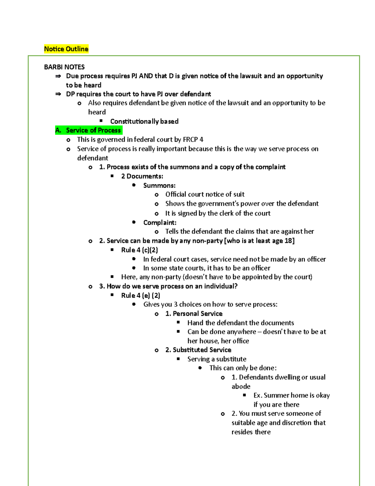 Notice Civil Procedure Final Outline - CIV-100 - Studocu