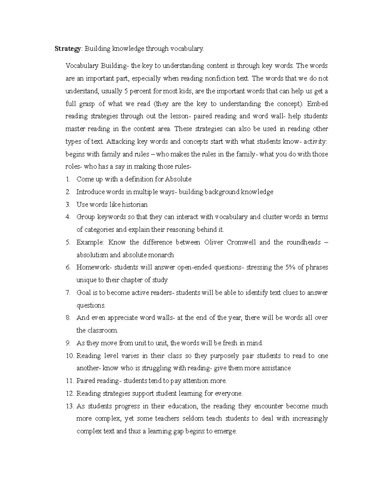 Reading strategies notes - Strategy : Building knowledge through ...