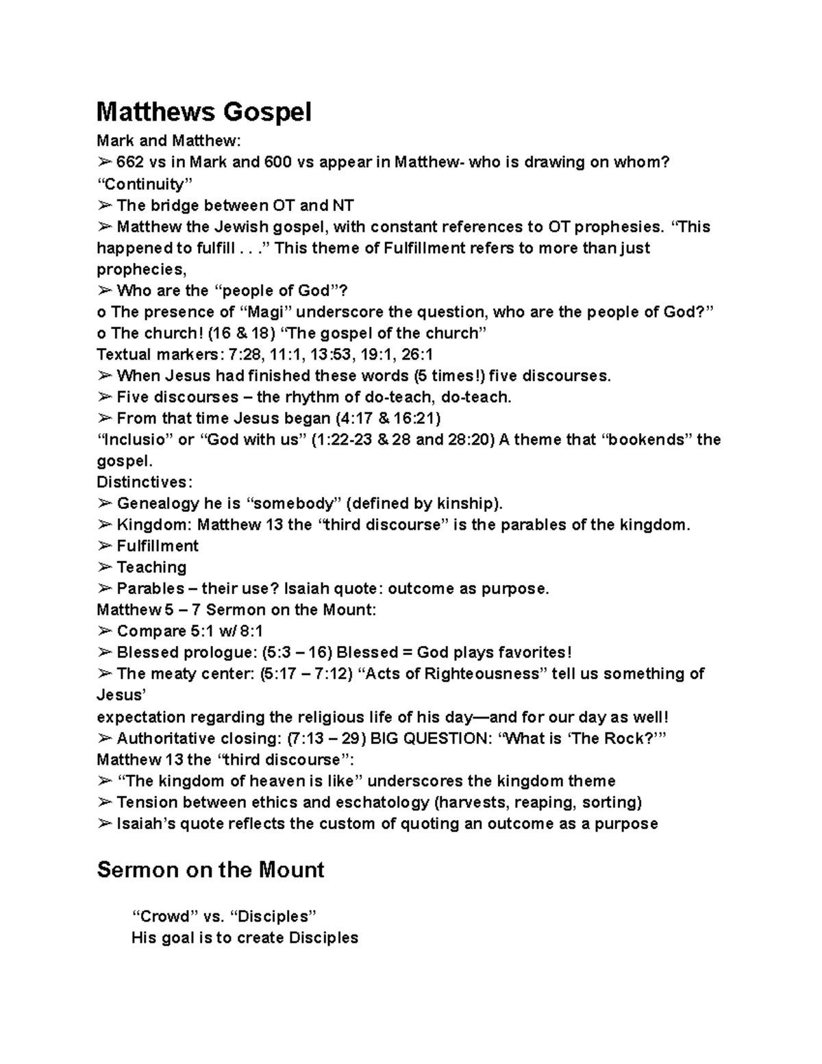 Matthews Gospel - Professor Ray Hollenbach - Matthews Gospel Mark and ...