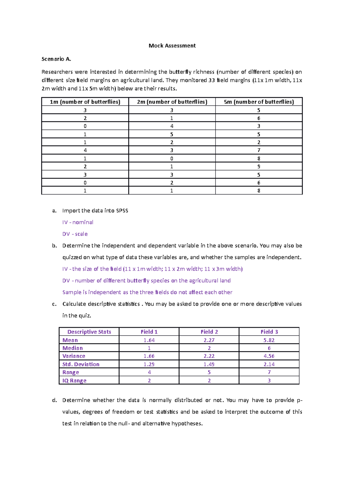 Mock Assessment - Mock Assessment Scenario A. Researchers were ...
