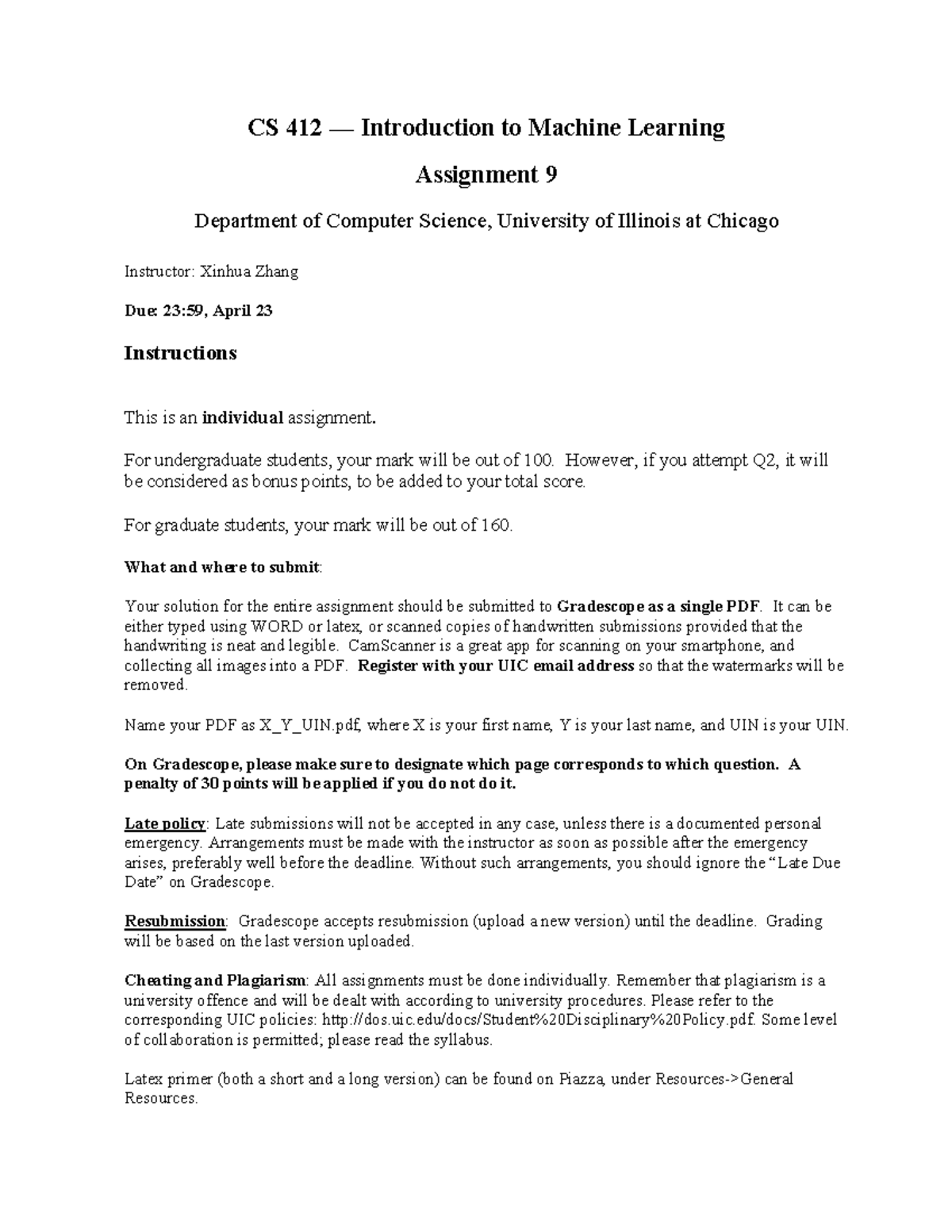 Assignment 9 - Regression progression - CS 412 –– Introduction to Machine Learning Assignment 9 ...