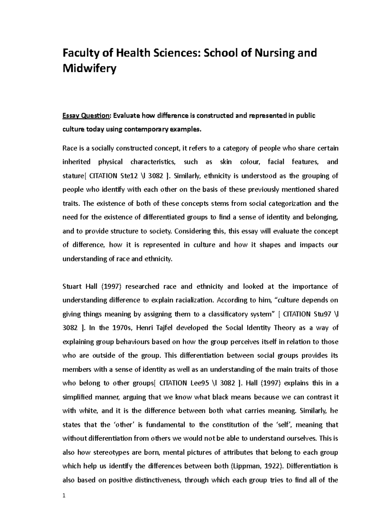 Race & Ethnicity essay - Faculty of Health Sciences: School of Nursing ...