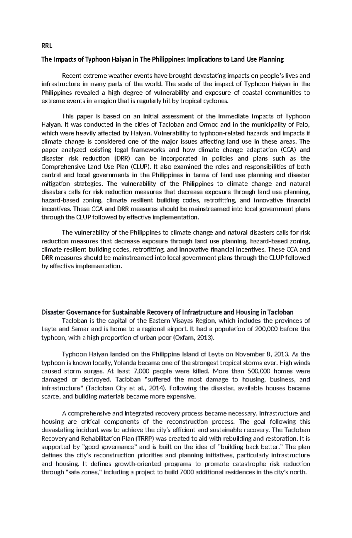RRL - RRL - RRL The Impacts of Typhoon Haiyan in The Philippines ...