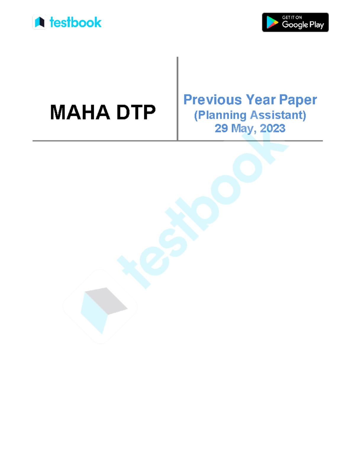 MAHA DTP (Planning Assistant) Official Paper (Held On 29 May, 2023 ...