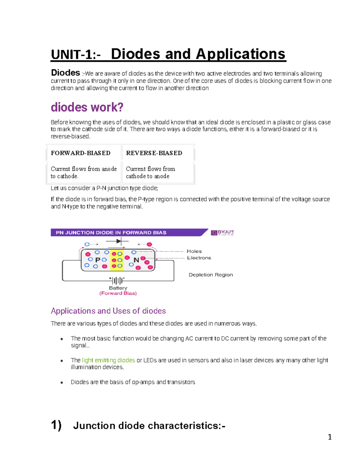 Ade notes 123 - UNIT-1:- Diodes and Applications Diodes :-We are aware ...