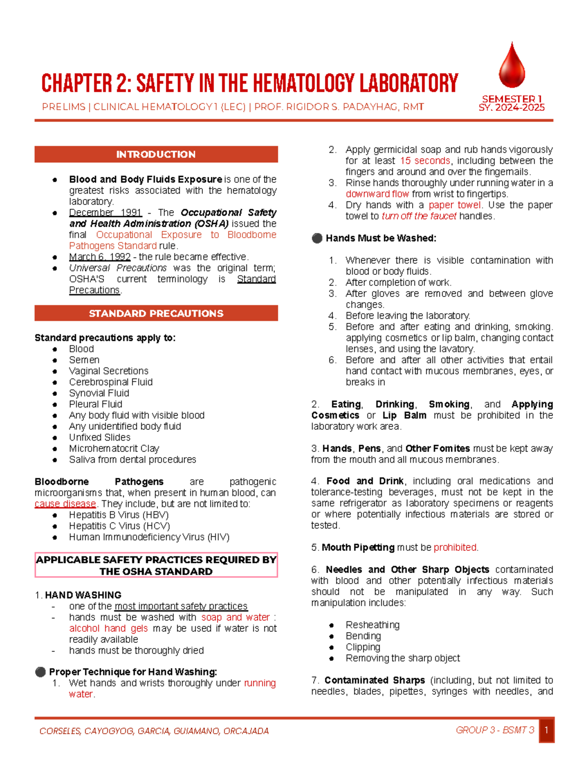 Chapter-2 - Safety-IN-THE-HEMA-LAB - INTRODUCTION Blood and Body Fluids ...