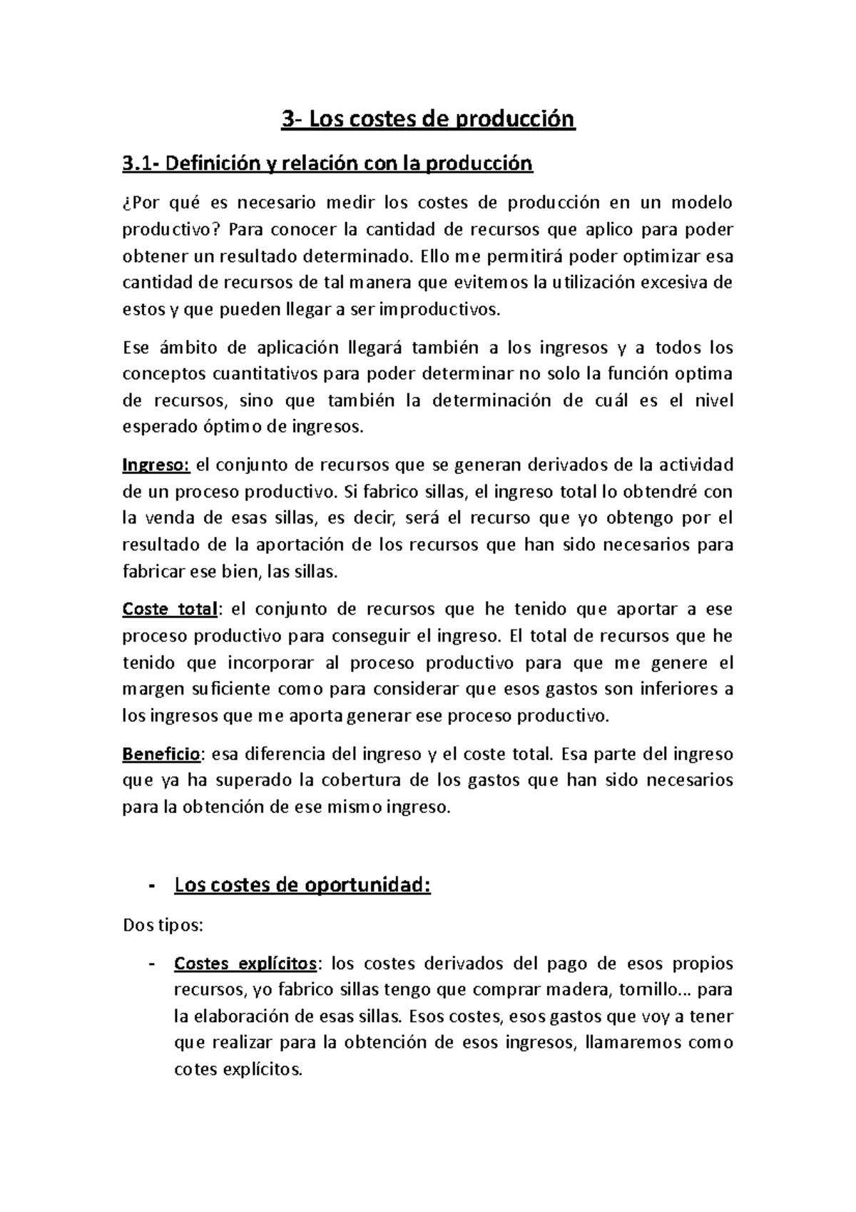 3- Els costos de producció - 3- Los costes de producción 3- Definición ...