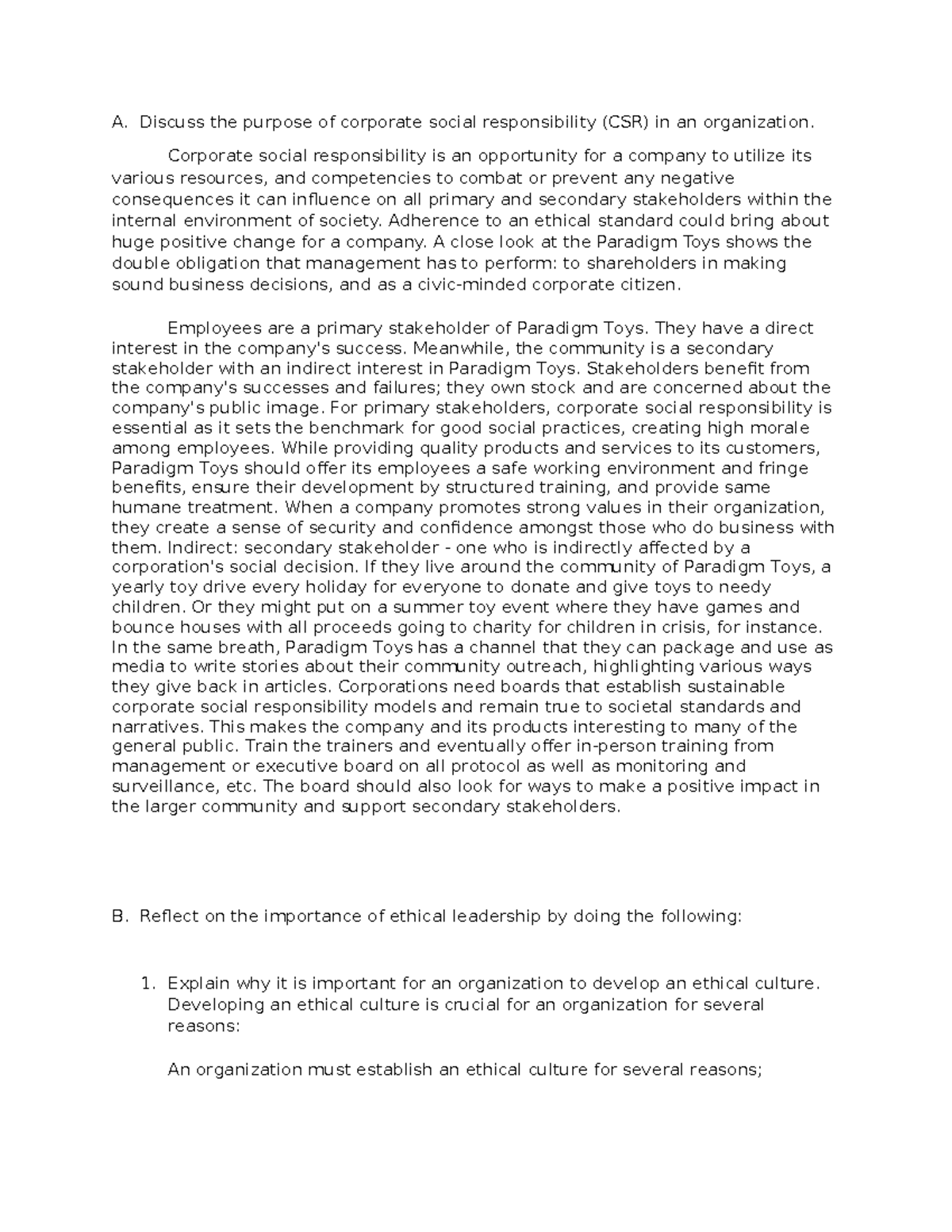 C206 task 2 - Task 2 pass - A. Discuss the purpose of corporate social ...