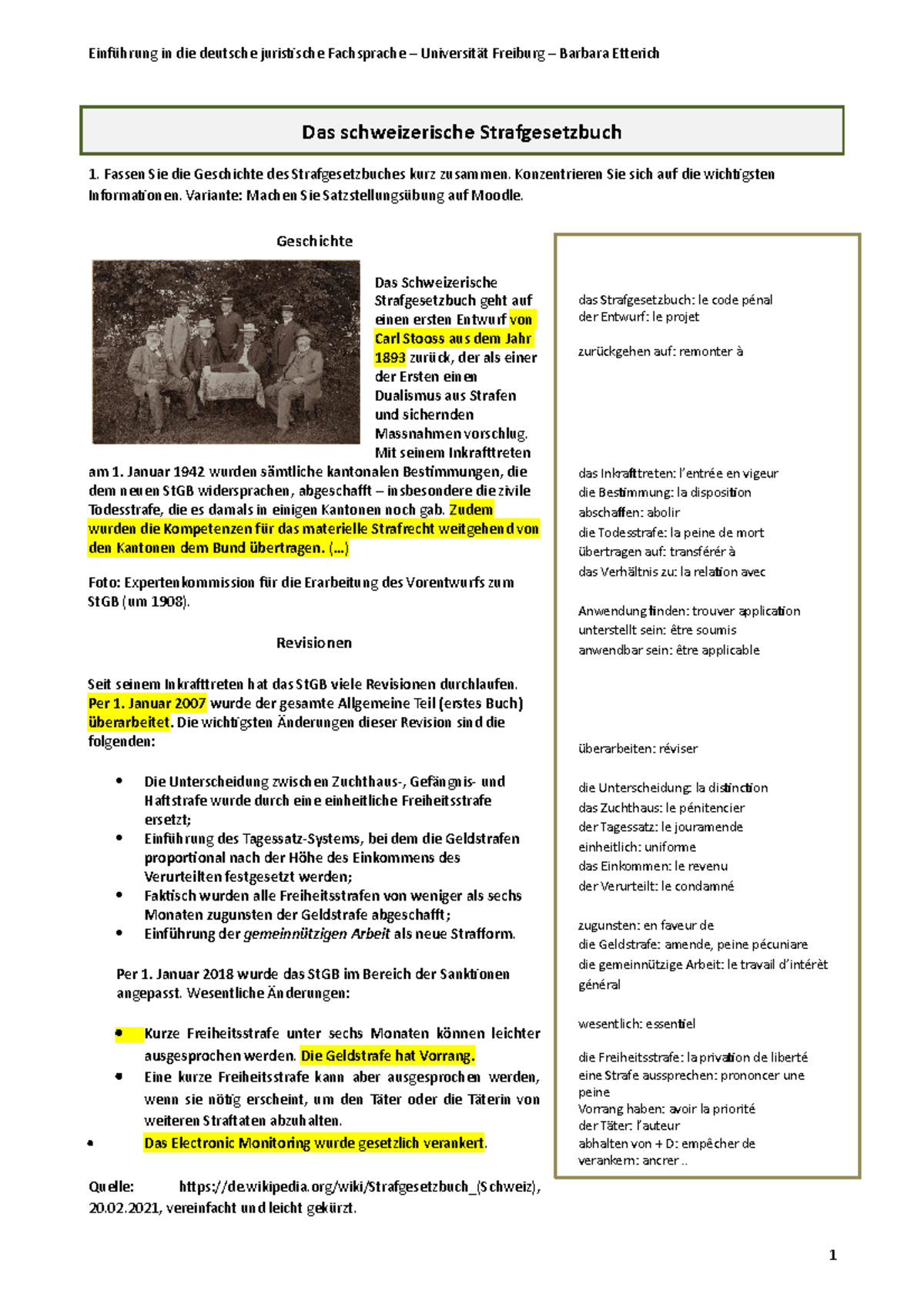 Das Strafgesetzbuch - Cours de langue - Einführung in die deutsche ...