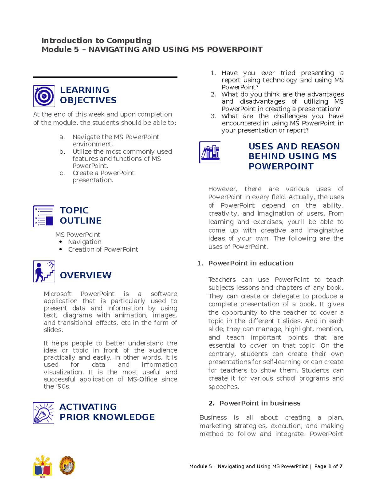 MOdule 5 Powerpoint Presentation - LEARNING OBJECTIVES At the end of this week and upon ...