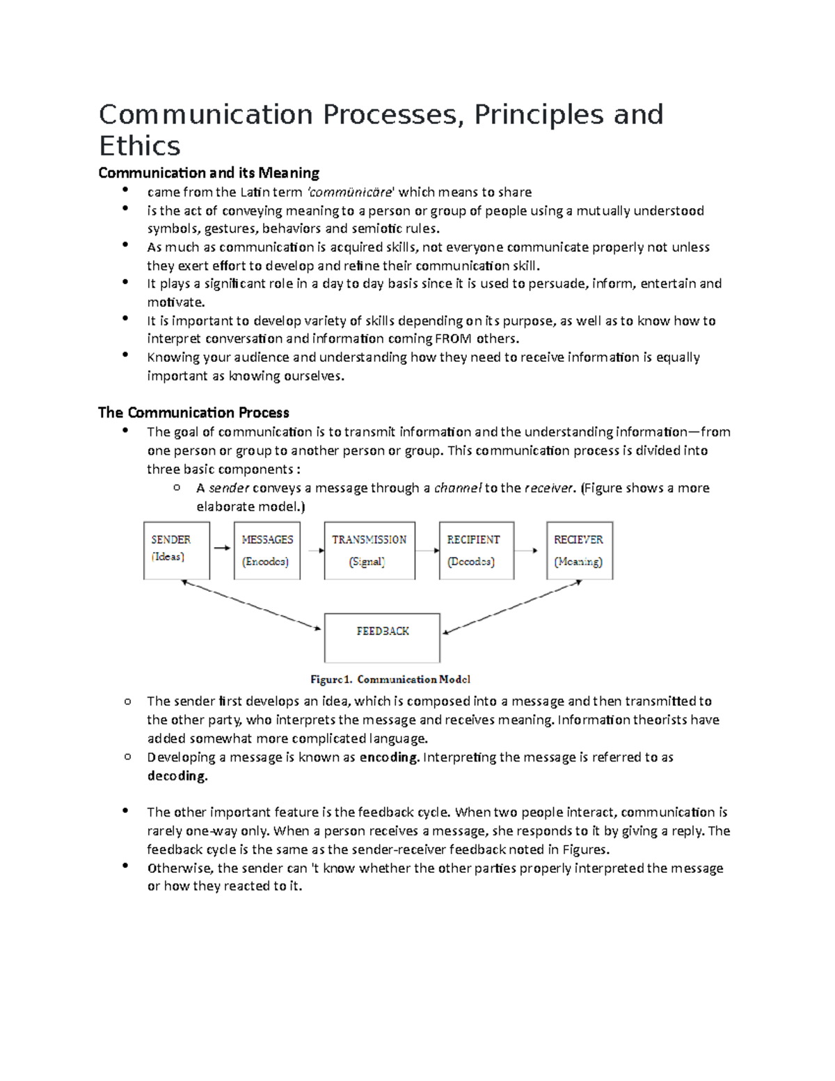 Lesson 1 Communication Processes, Principles and Ethics - Communication ...