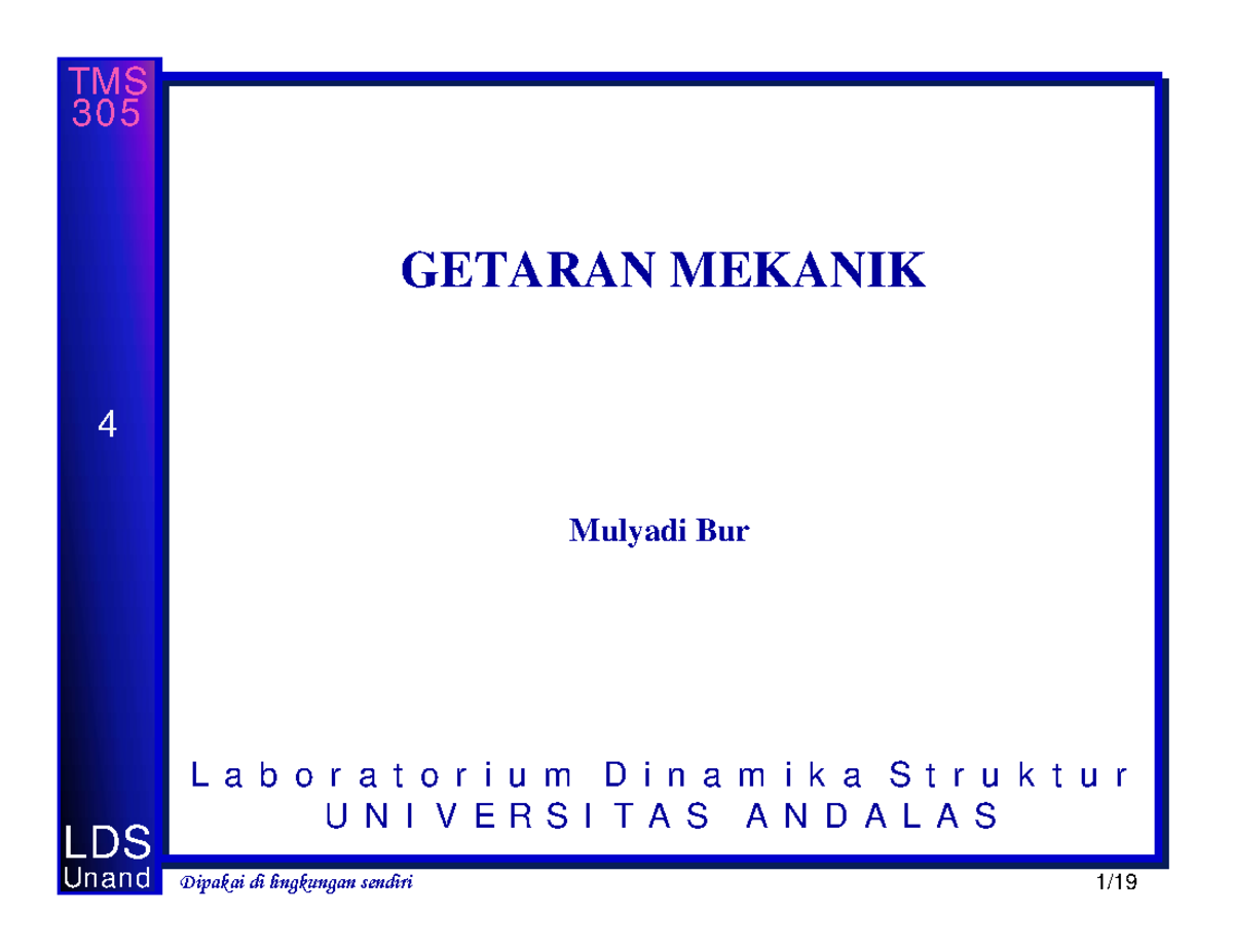 305-04 Getaran Bebas Dengan Redaman - LDS Unand 305 4 Mulyadi Bur L a b ...