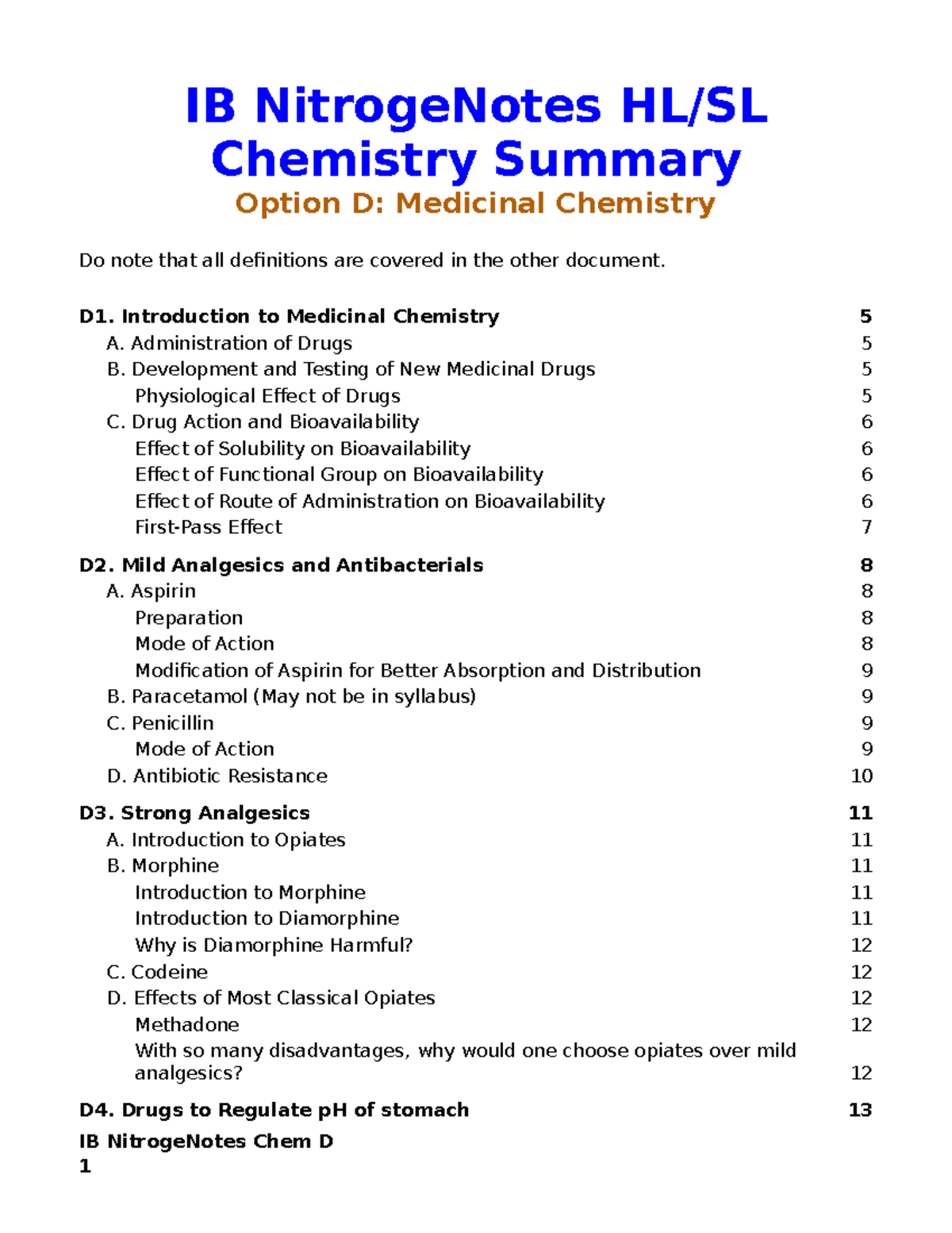 Copy of Chemistry Option D Summarised Notes - IB NitrogeNotes HL/SL ...