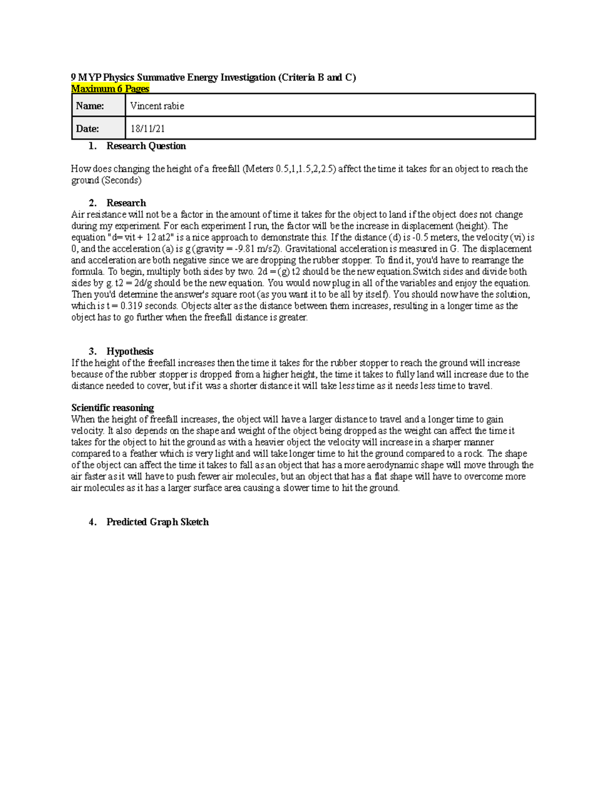 Vincent Rabie - Crit B C Lab - Investigating Freefall - 9 MYP Physics ...