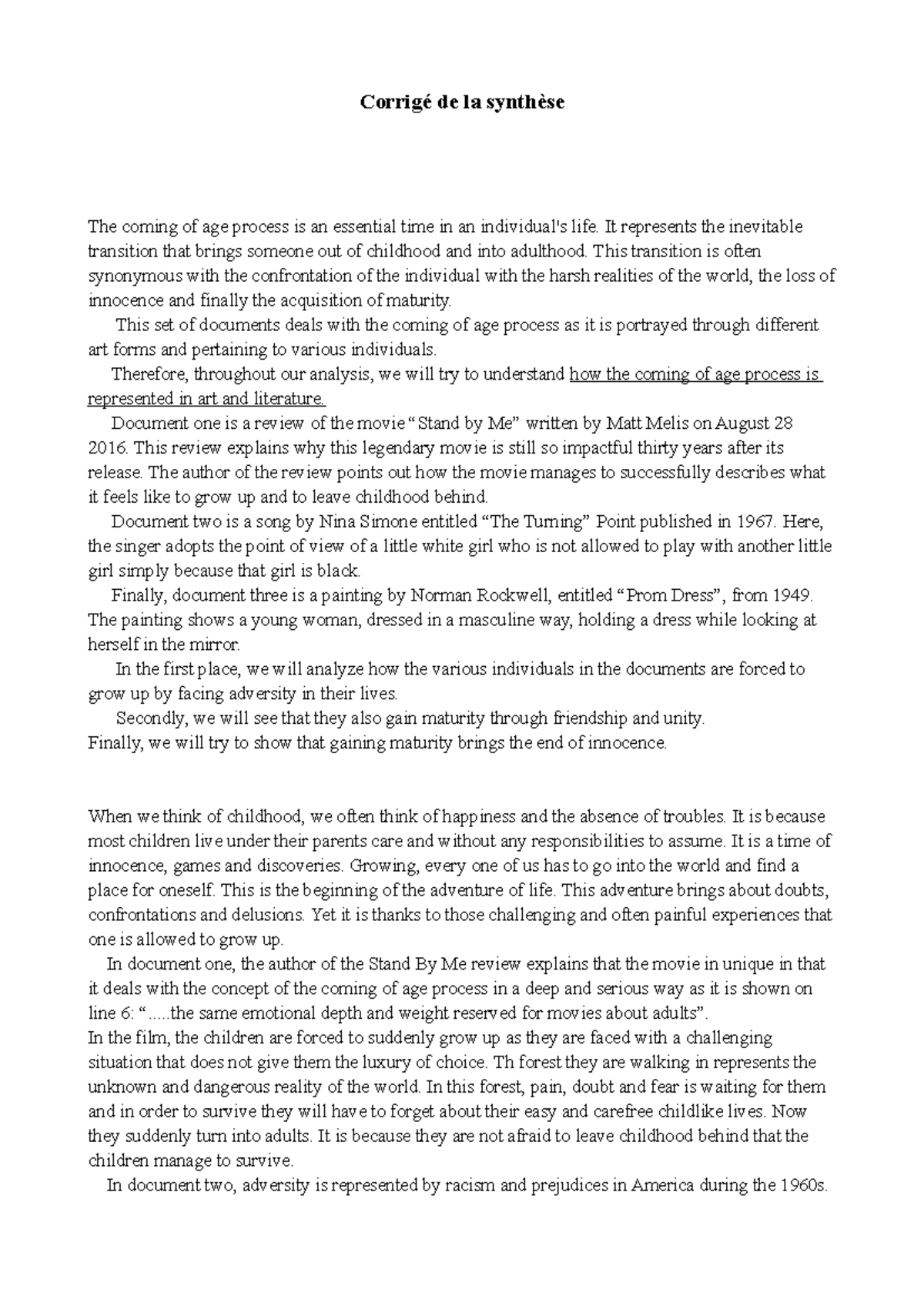 Corrige de la synthese - correction d'une synthèse sur une analyse de ...
