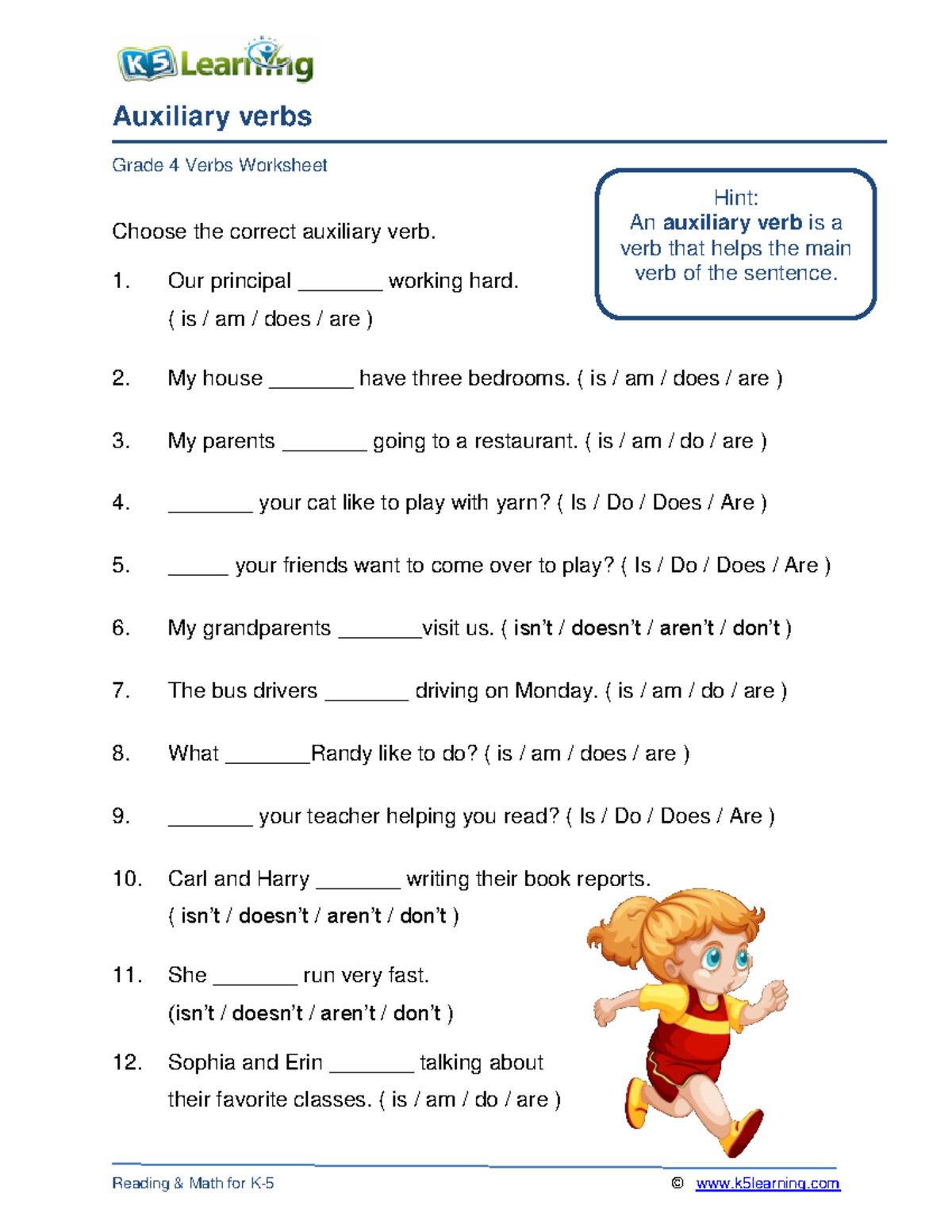 Grade 4 auxiliary verbs c - Auxiliary verbs Grade 4 Verbs Worksheet ...