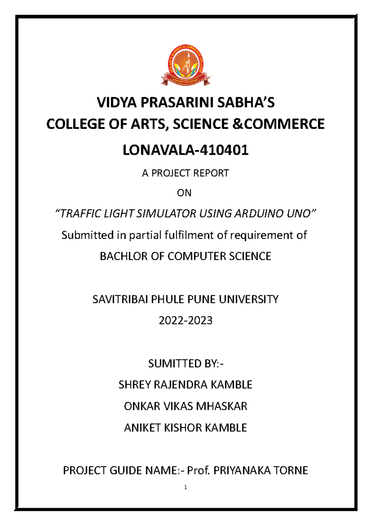 Traffic Light Project - DVs - VIDYA PRASARINI SABHA’S COLLEGE OF ARTS ...