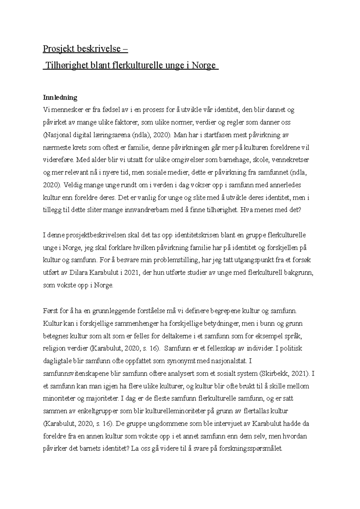 Prosjekt beskrivelse - arbeidskrav - Prosjekt beskrivelse – Tilhørighet ...