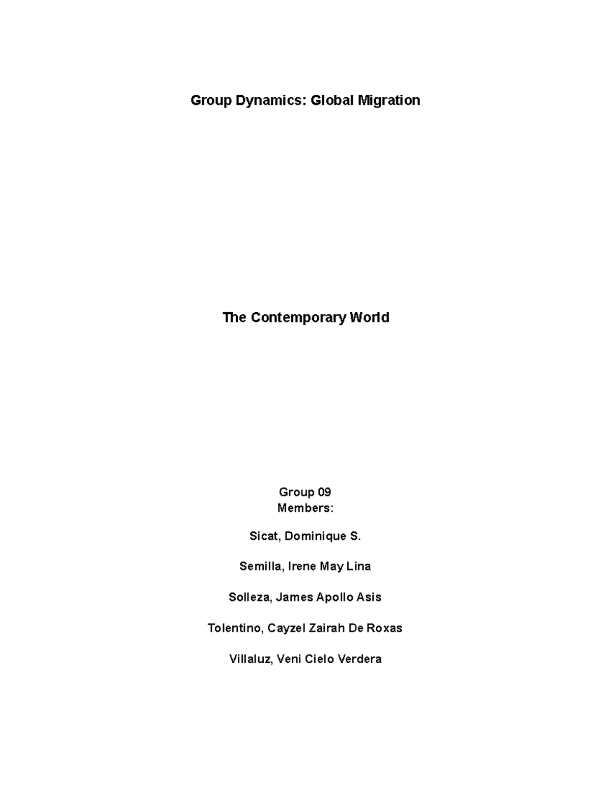 TCW Group 9 Global-Migration 2 - Group Dynamics: Global Migration The ...