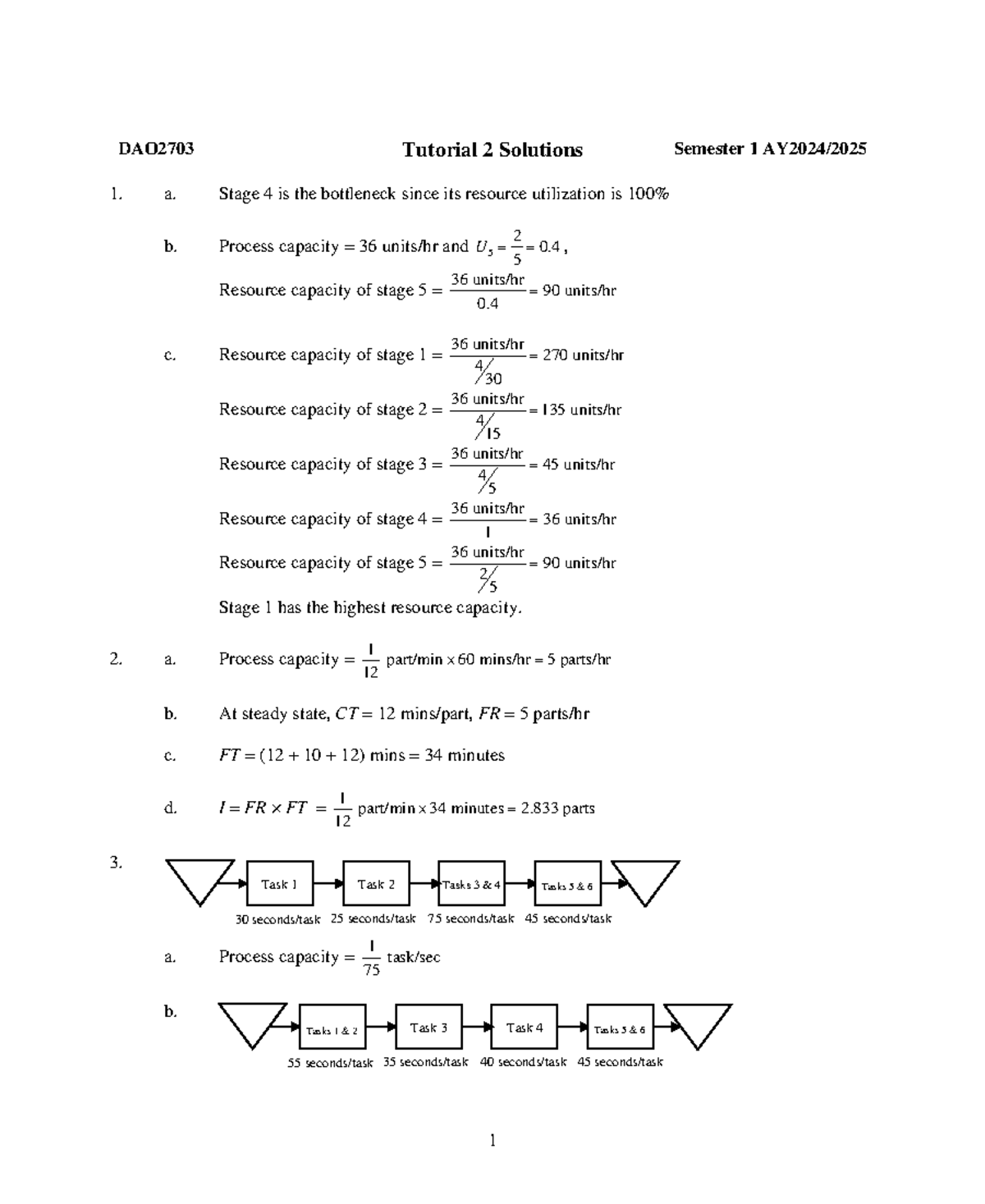 Tutorial 2 Solutions Semester 1 A Stage 4 Is The Bottleneck Since Its Resource Utilization
