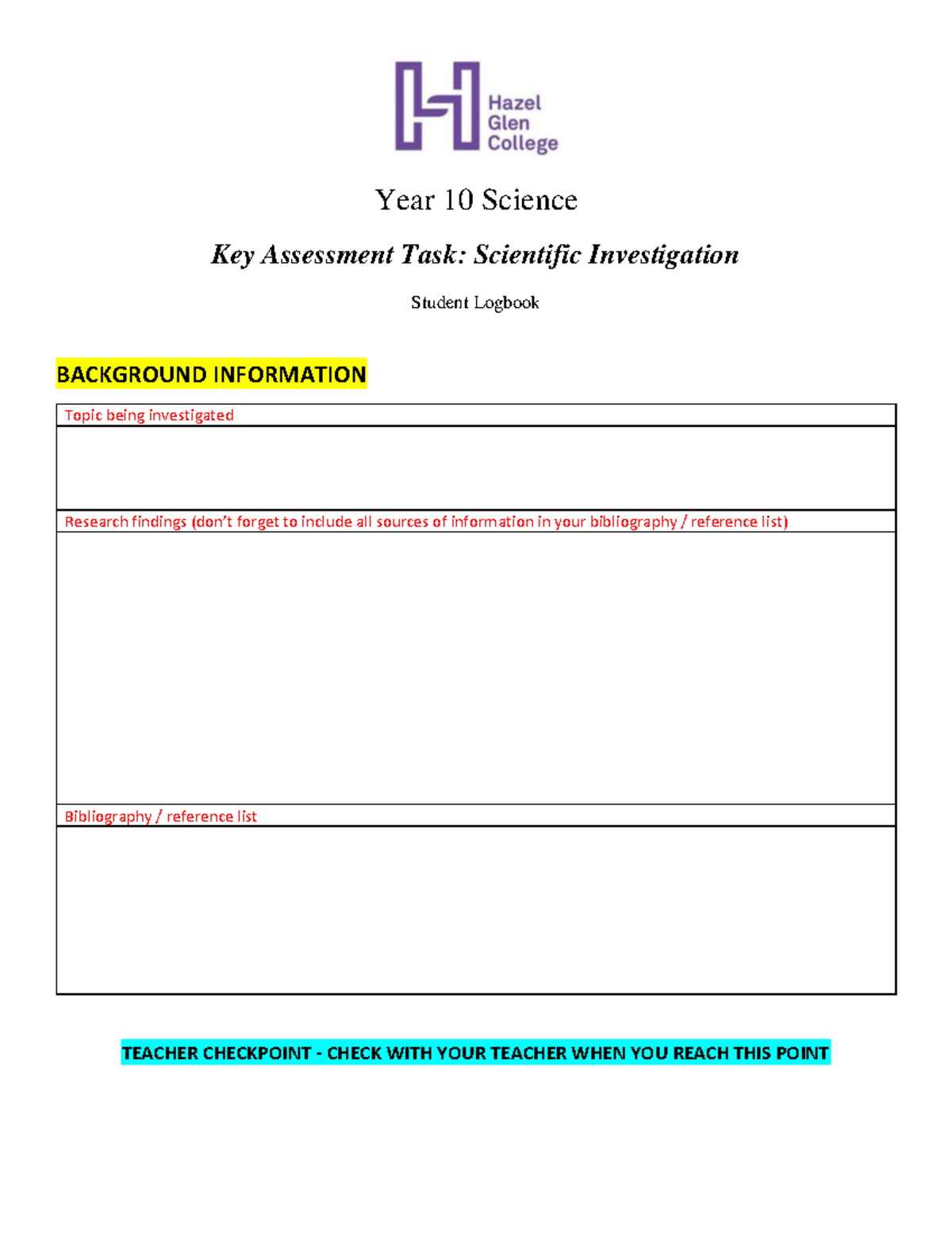 Student Logbook - fnfjnjf - Year 10 Science Key Assessment Task ...