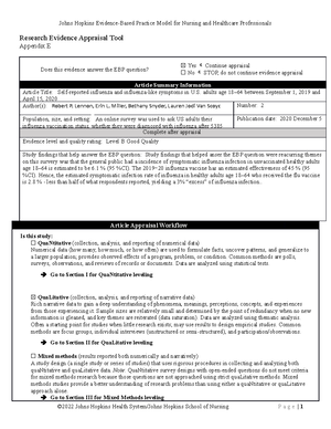 Appendix G 2022 Final Summary Tool - Johns Hopkins Evidence-Based ...