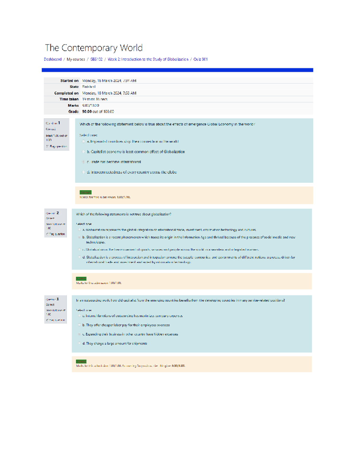 Quiz 001 Introduction to the Study of Globalization - The Contemporary ...